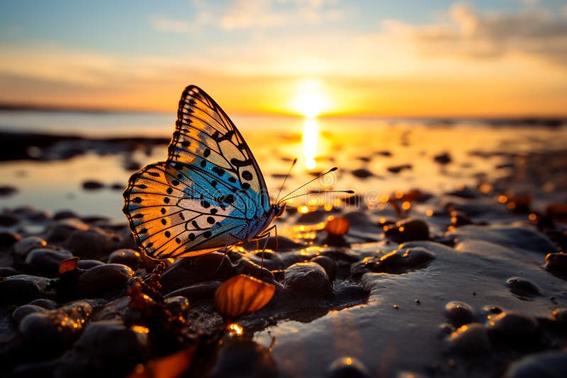 Illustration of a Butterfly on the Beach. Generative AI Stock ...