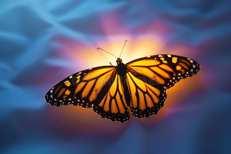 Butterfly on the Blue Background in the Rays of Light Stock ...
