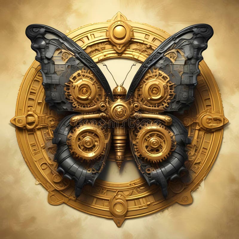 Illustration of Butterfly with Golden Clock Cog Stock Illustration ...