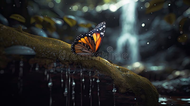 Illustration of a Butterfly Perched on a Tree Branch in the Middle of a ...