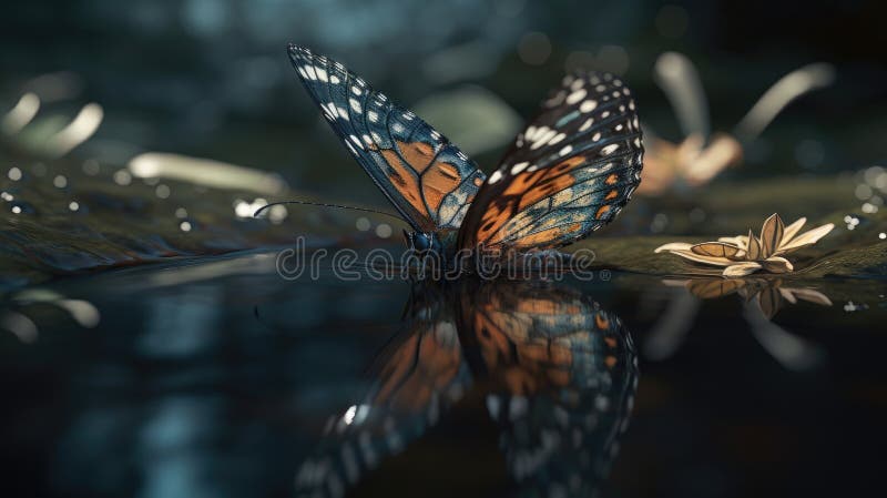 Illustration of a Butterfly Splashed in River Water Stock Illustration ...