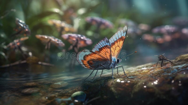 Illustration of a Butterfly Splashed in River Water Stock Illustration ...