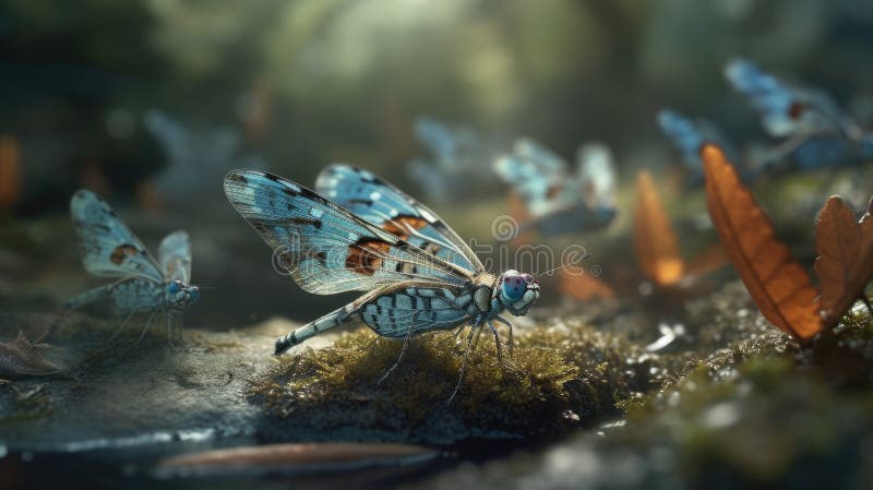 Illustration of a Butterfly Splashed in River Water Stock Illustration ...