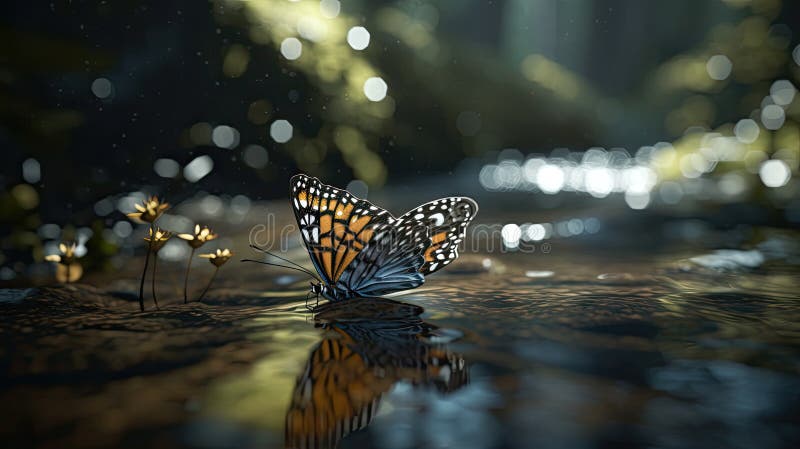 Illustration of a Butterfly Splashed in River Water Stock Illustration ...