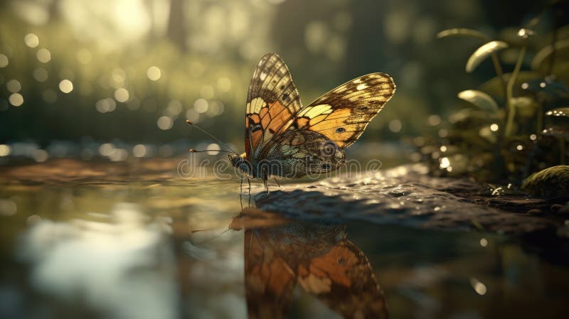Illustration of a Butterfly Splashed in River Water Stock Illustration ...