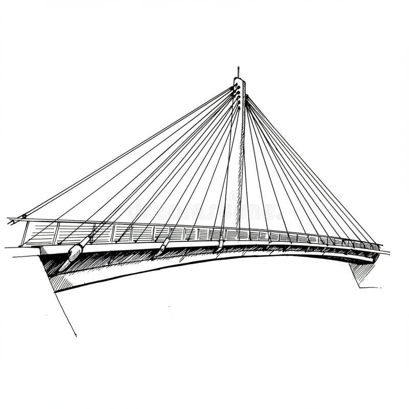 Illustration of a Cable-stayed Bridge with a Single Central Pylon ...
