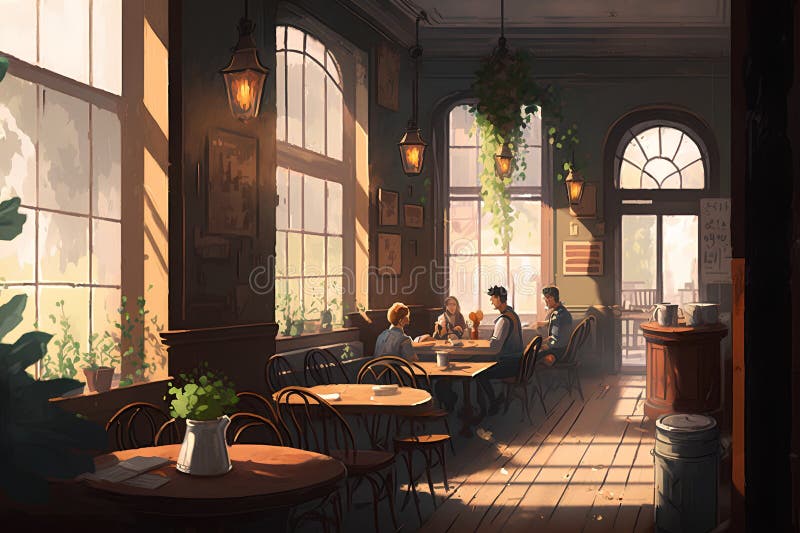 Illustration of a Cafe Interior with Tables and Chairs, 3d Render Stock ...
