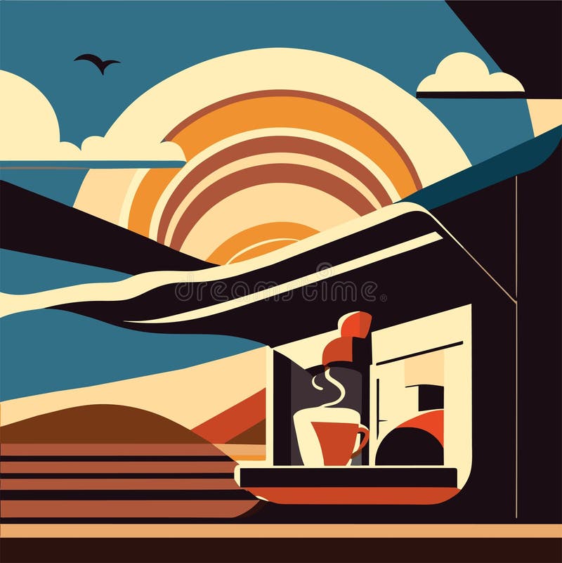 Illustration of a Cafe in the Middle of the Sunset. Generative AI Stock ...