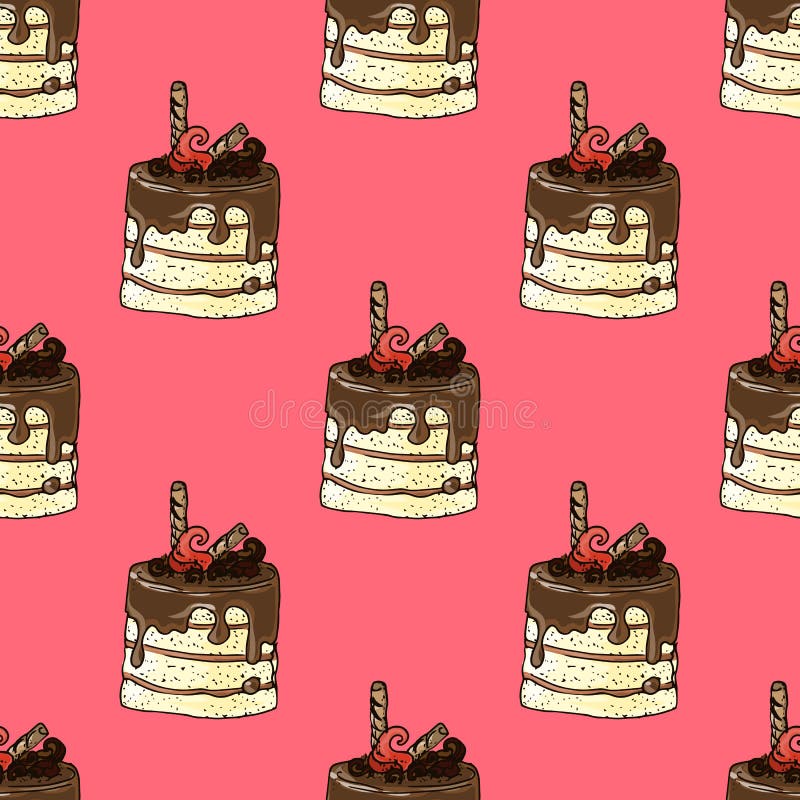 Illustration of Cake with Chocolate. Seamless Pattern. Stock Vector ...