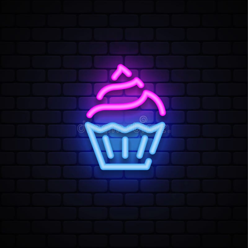 Illustration with Cake Neon for Banner Design. Vector Flat Illustration ...