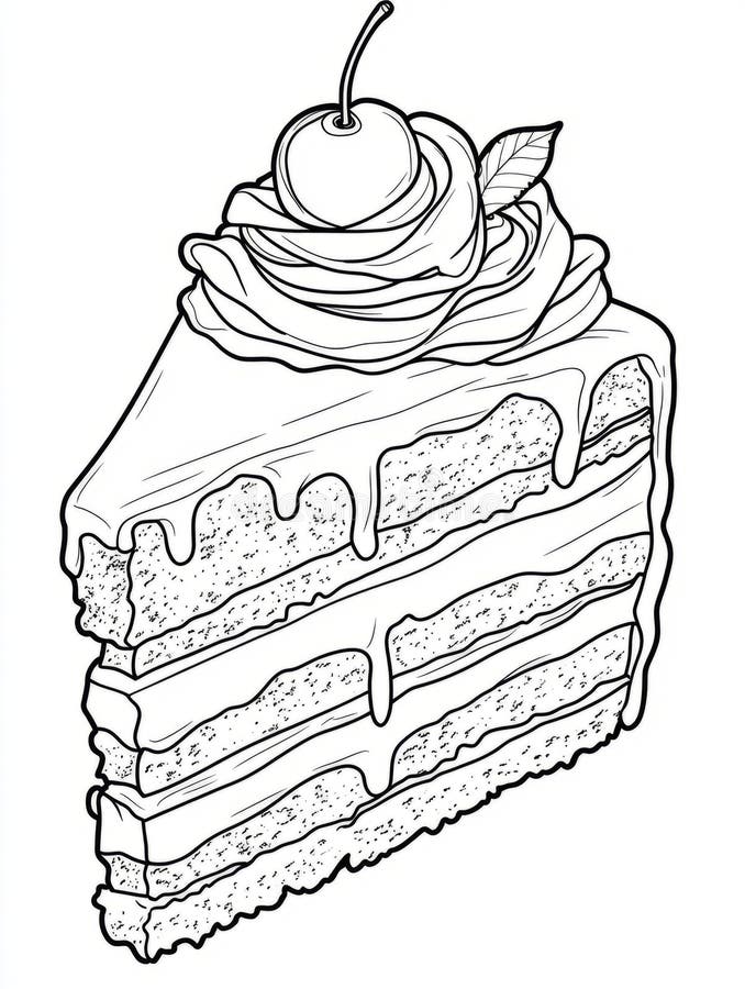 Illustration of a Cake Slice with Icing and Cherry on Top. Stock ...