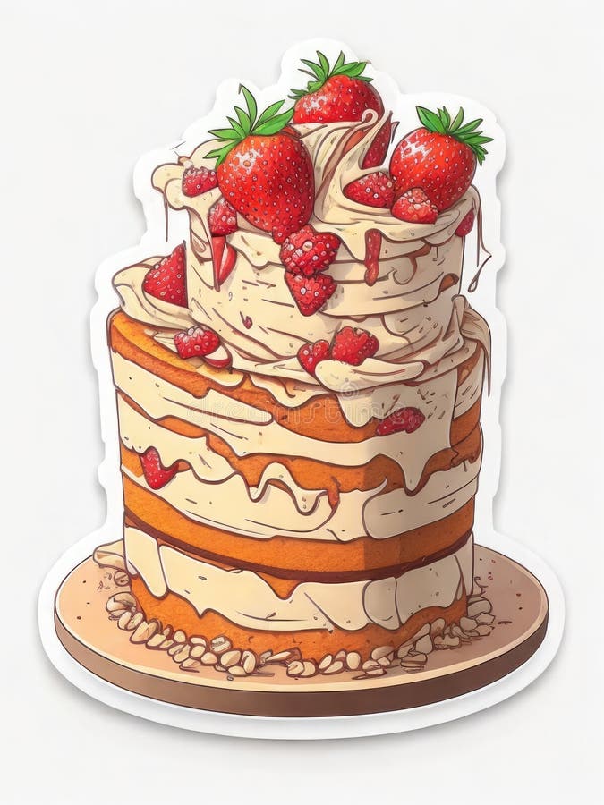 Illustration of a Cake with Strawberries and Raspberries Stock ...