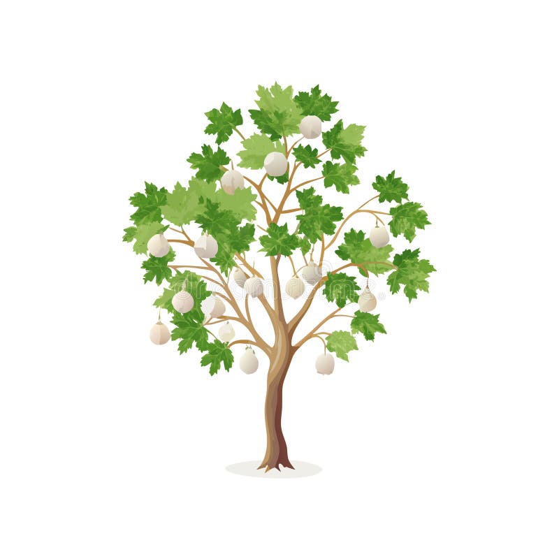 Illustration of a Calabash Tree with Green Leaves and White Gourds ...