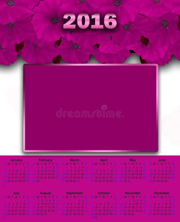 2016 Floral calendar stock vector. Illustration of calandar - 59778628