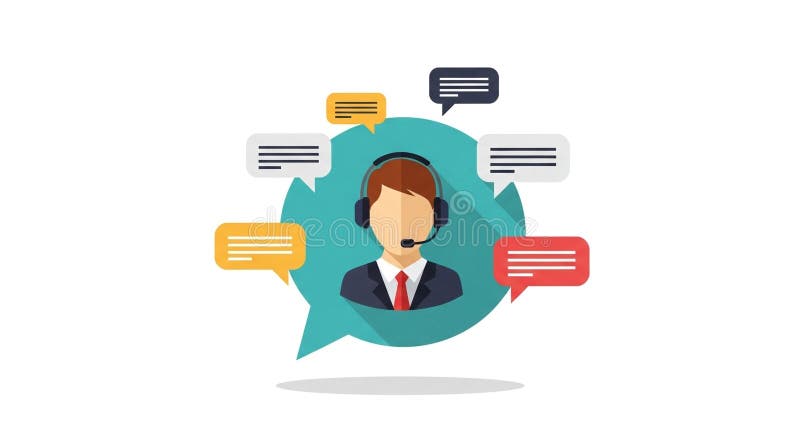 Illustration of a Call Center Operator with Speech Bubbles Around a ...