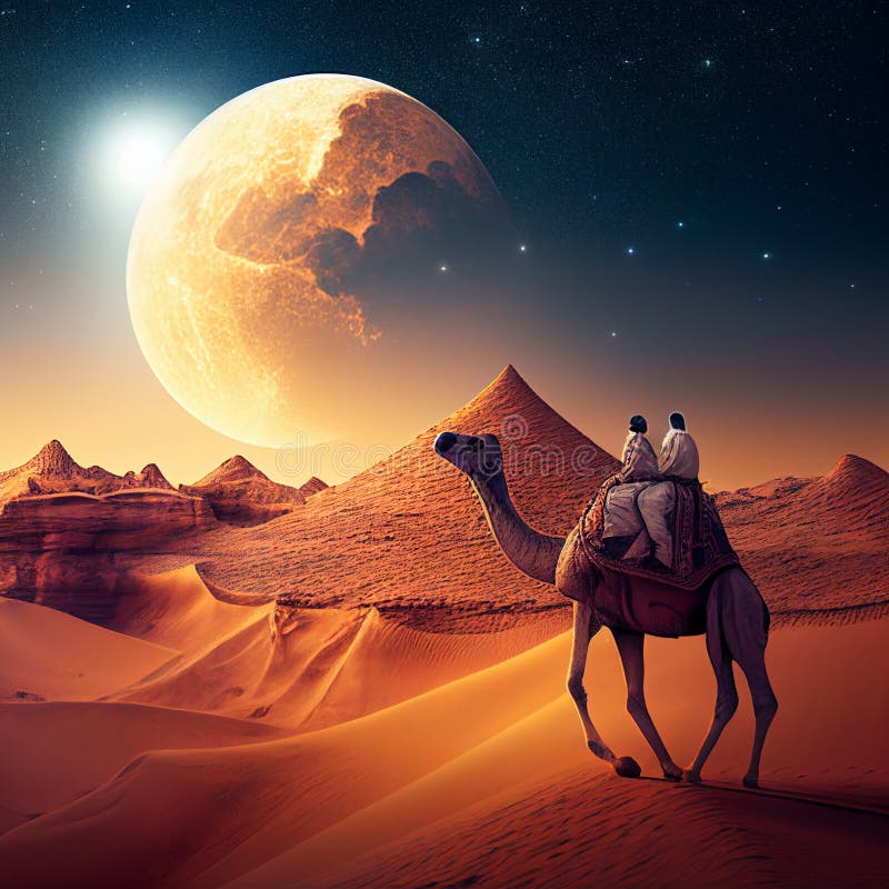 Camel in Desert at Night Created with Generative AI Technology Stock ...