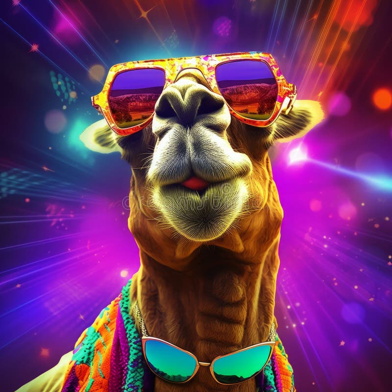 Illustration of Camel Wearing Glasses in Disco Dancing Style Lights ...