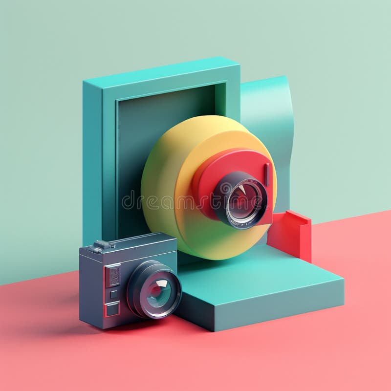 Camera and Geometric Objects in Trending Color Palette for Advertising ...