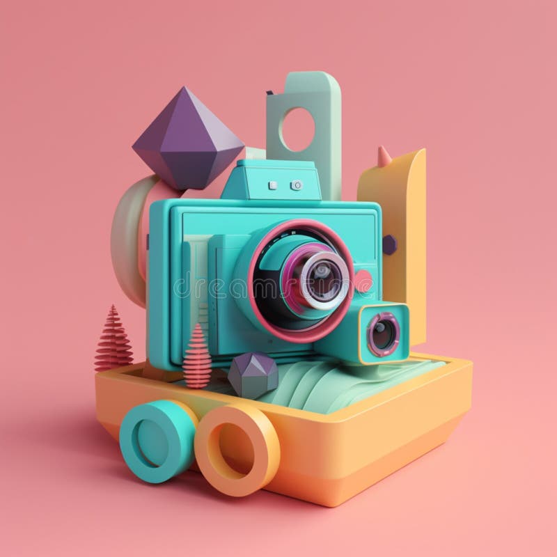 Camera and Geometric Objects in Trending Color Palette for Advertising ...