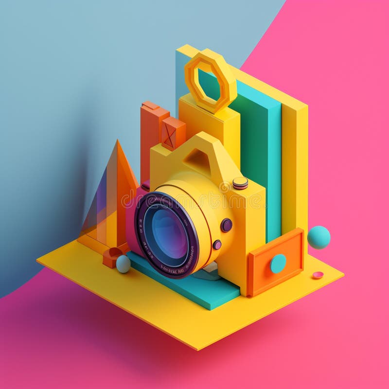 Camera and Geometric Objects in Trending Color Palette for Advertising ...