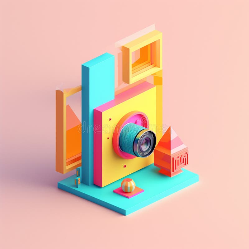Camera and Geometric Objects in Trending Color Palette for Advertising ...