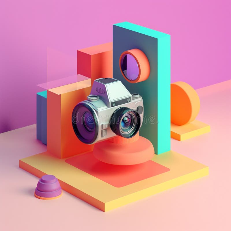 Camera and Geometric Objects in Trending Color Palette for Advertising ...