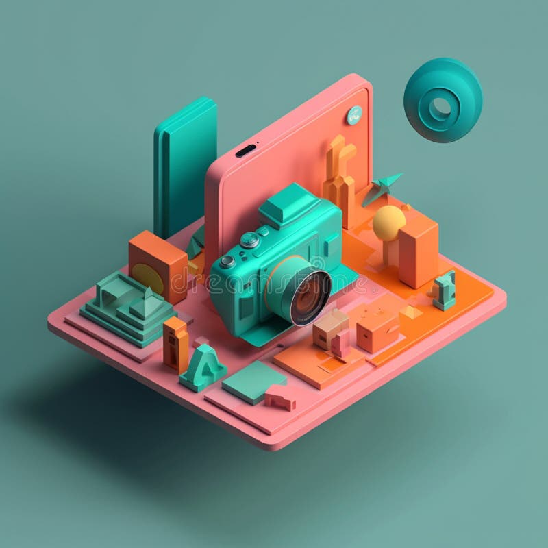 Camera and Geometric Objects in Trending Color Palette for Advertising ...