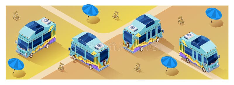 Illustration with Camper Van Isometric. Four Projections of a Camper ...