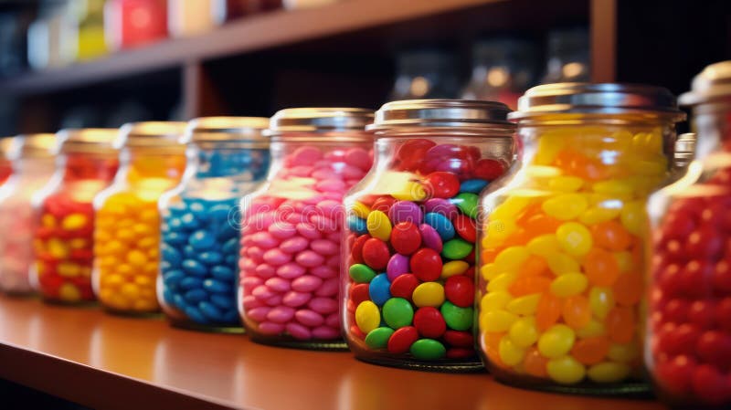 Illustration of a Candy Jar Row on a Table Stock Image - Image of candy ...