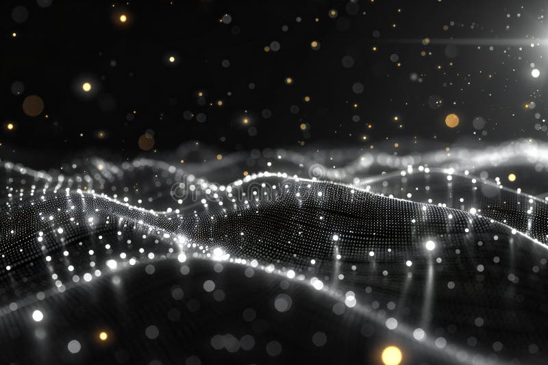 Captivating Black Background with White Data Lines and Glowing Dots ...