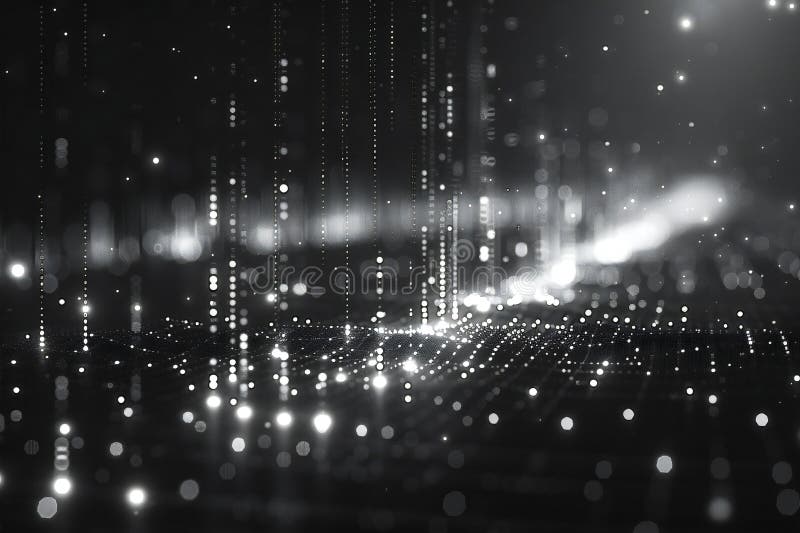 Captivating Black Background with White Data Lines and Glowing Dots ...
