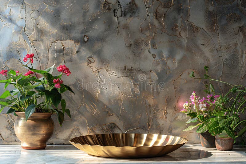 Captivating a Large, Decorative Brass Plate with Raised Edges Around ...