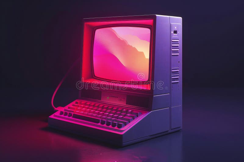 Captivating of an Old Macintosh Computer in a Purple and Red Gradient ...