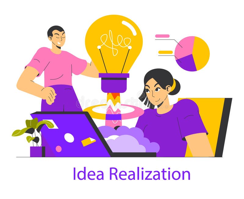 Idea Realization. Flat Vector Illustration Stock Illustration ...