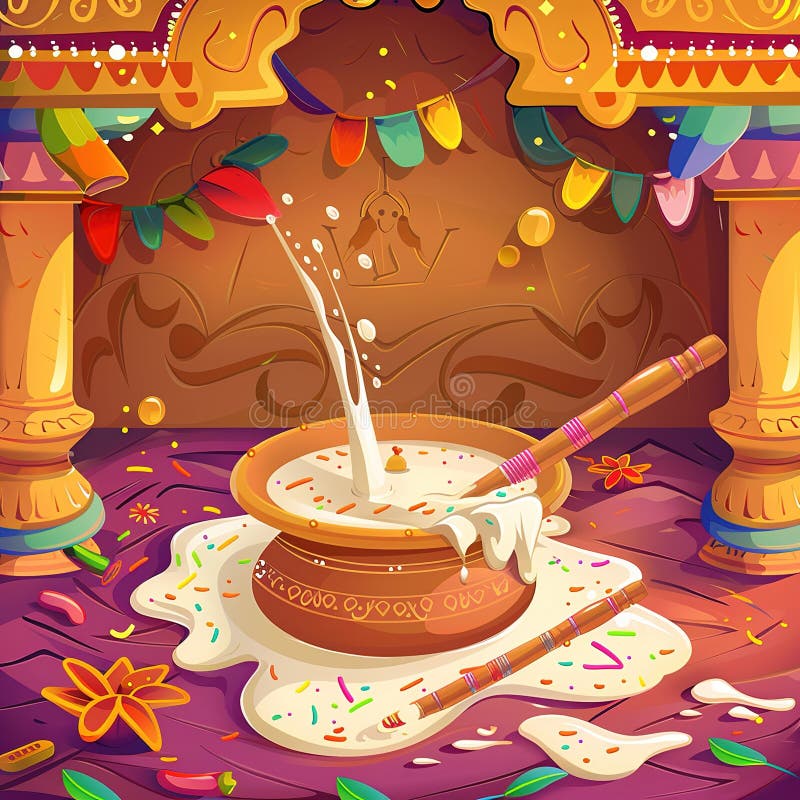 Illustration of a Captures Essence of Krishna S Makkhan Matki on the ...