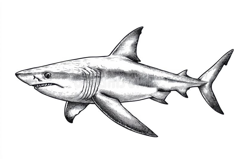 Detailed Illustration of a Great White Shark Swimming in Its Ocean ...