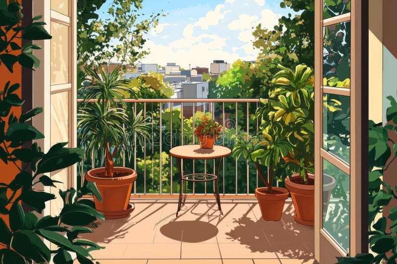 Balcony View of Mountains. Landscape. Sunny Day. Terrace with a Beautiful View Stock ...