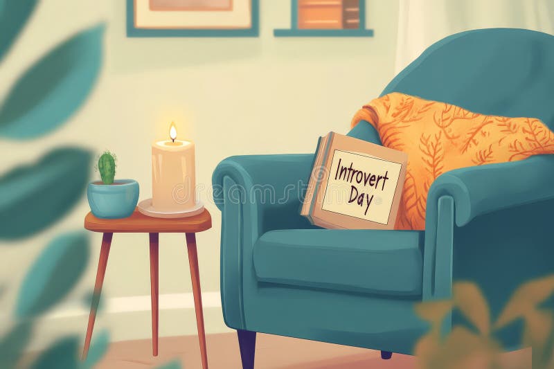 Cozy Reading Nook for Introvert Day Stock Illustration - Illustration ...