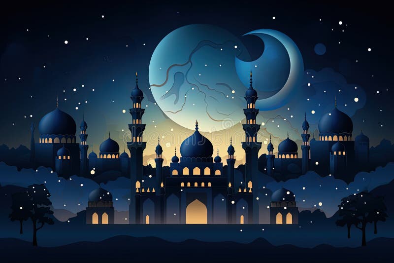 The Beauty of the Mosque at Night - Ramadan Kareem Stock Vector ...