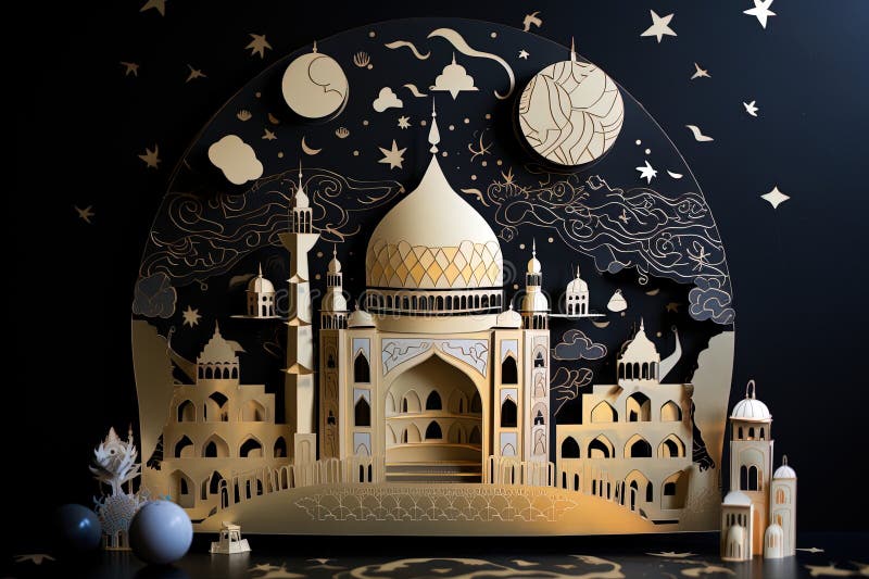 The Beauty of the Mosque at Night - Ramadan Kareem Stock Vector ...