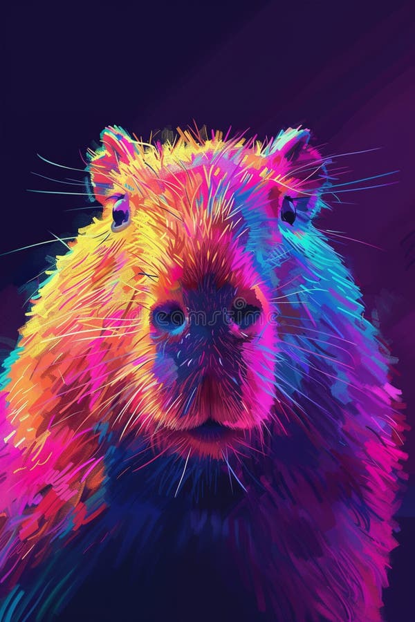 Illustration of a Capybara Looking at the Camera in Neon Style. Stock ...