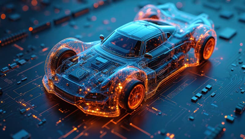 Illustration of Car Electronics Automated Testing from Front View ...