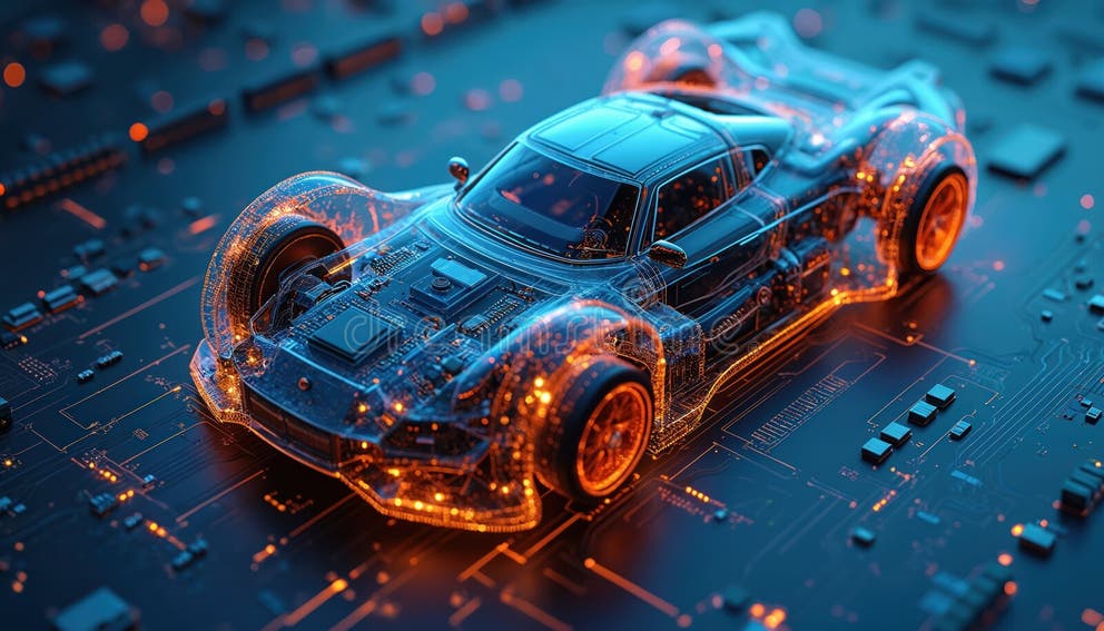 Illustration of Car Electronics Automated Testing from Front View ...