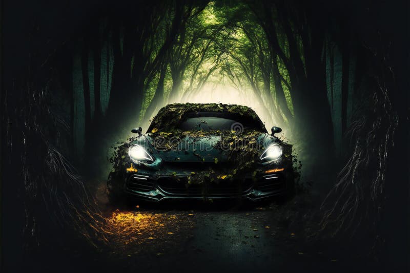 Car in the Forest, Digital Illustration Artwork, Business ...
