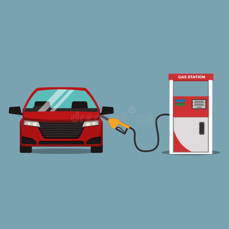 Illustration of a Car Refueling a Vehicle at a Gas Station, Flat Design ...