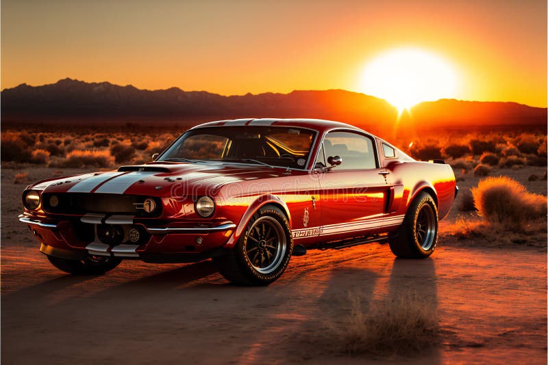 Car in the Setting Sun, Digital Illustration Painting, Retro Style ...