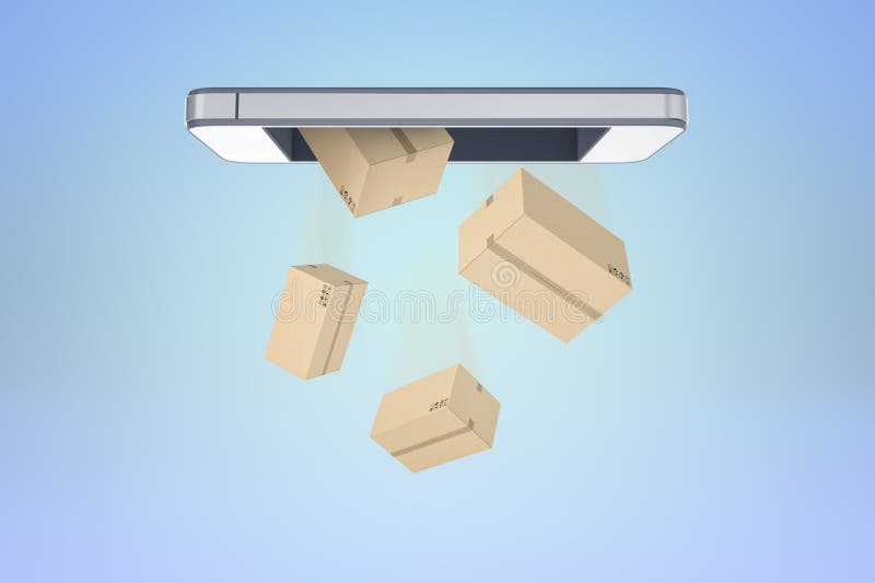 Packages Dropping from a Digital Shelf Stock Image - Image of ...