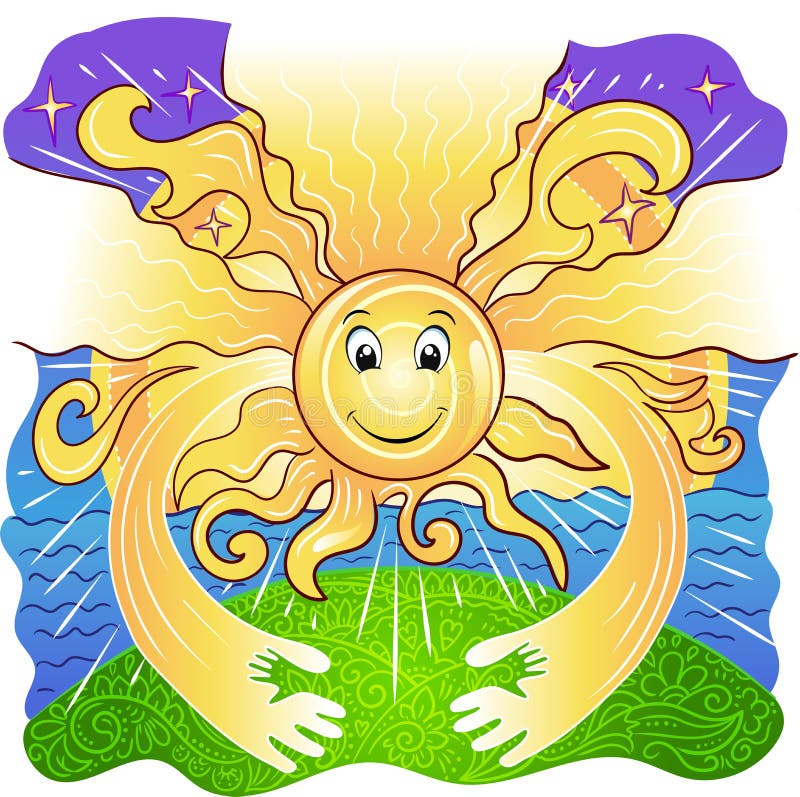 Illustration of Care and Sun and Support Stock Vector - Illustration of ...