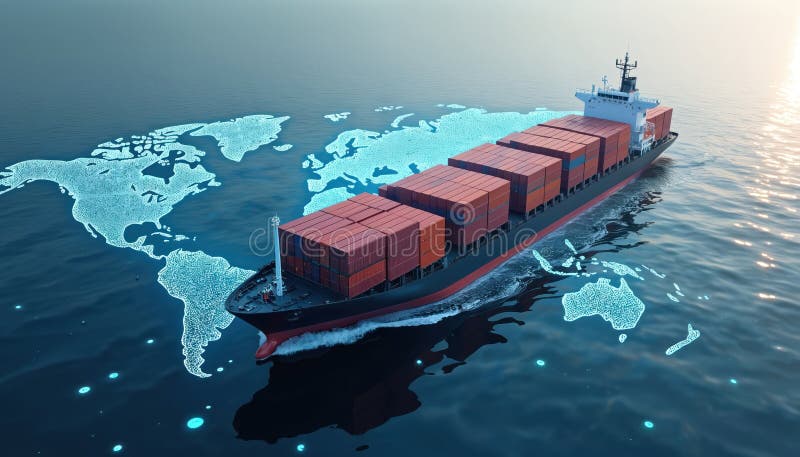 Illustration of Cargo Container Ship Utilizing Tech for Global ...