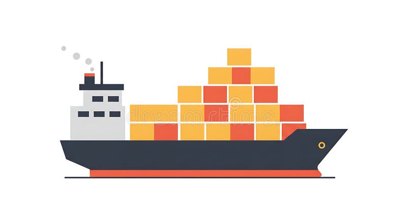 Illustration of a Cargo Ship with a Black Hull and a White ...